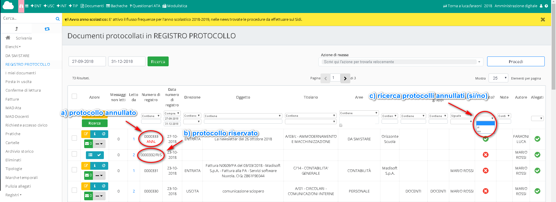Annullare un documento protocollato
